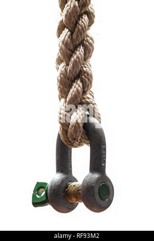 Snubber: classic three strand rope spliced around chain on white ...