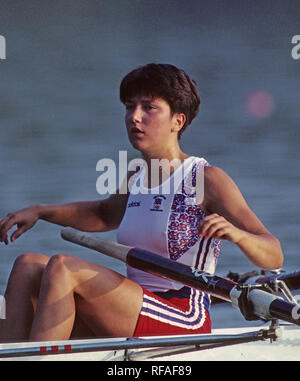 Barcelona, SPAIN. GBR W4-. Kim THOMAS, 1992 Olympic Rowing Regatta Lake ...