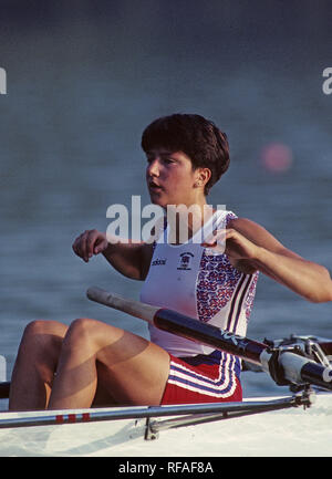 Barcelona, SPAIN. GBR W4-. Kim THOMAS, 1992 Olympic Rowing Regatta Lake ...
