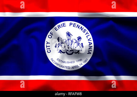 Erie Pennsylvania stylish waving and closeup flag illustration. Perfect ...