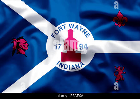Fort Wayne Indiana stylish waving and closeup flag illustration ...