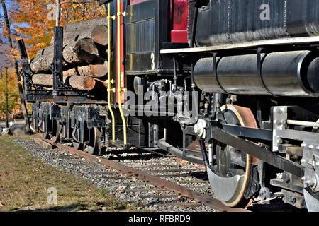 Steam engine train hauling logs rounding curve Stock Photo - Alamy