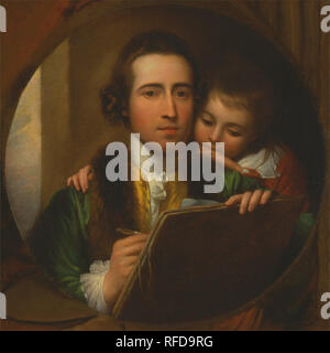 The Artist and his son Raphael, self portrait painting by Benjamin West ...