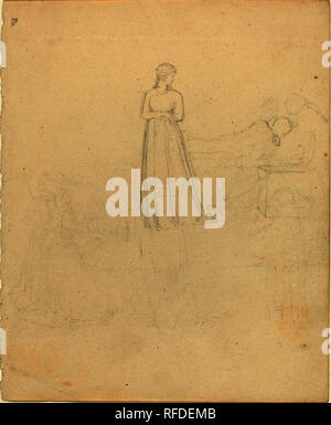 Standing Female Figure Looking at Reclining and Seated Figures Stock ...