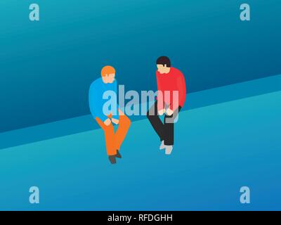 Two guys are sitting opposite each other. Vector illustration Stock ...