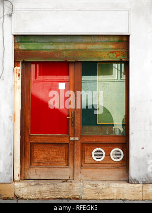 Reflections in a shop glass door, Kreuzberg, Berlin, Germany Stock ...