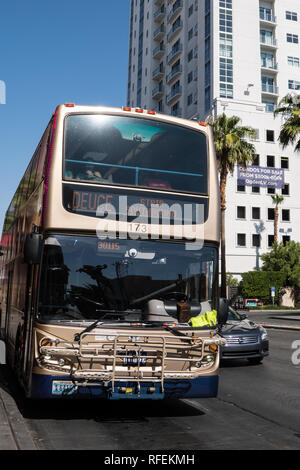 The Deuce Bus in Las Vegas, Nevada, Shown in Portrait View Stock Photo ...