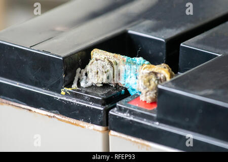 Old battery corrosion, seal lead acid battery damage Stock Photo - Alamy