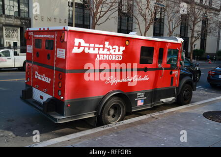 Red Dunbar Armored truck in downtown San Francisco, USA Stock Photo - Alamy