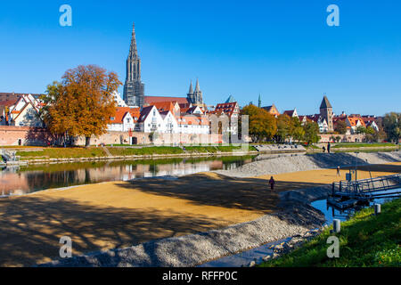 Ulm, skyline of the Old Town on the Danube river, Germany, Ulmer ...