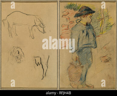 Three Studies of a Pig; Breton Boy Walking with a Jug [recto], 1884 ...