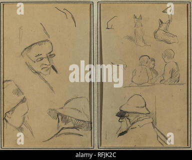 Three Studies of Men's Heads, One with Spectacles; Dogs, Children, and ...