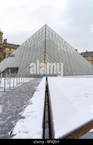 Pyramid and Louvre museum under snow, Paris, France Stock Photo - Alamy