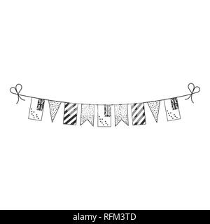 Tuvalu flag - thin black vector outline wireframe isolated on white ...