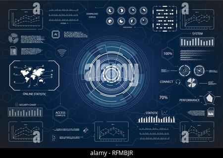 Round circle futuristic chart and HUD interface dashboard elements ...