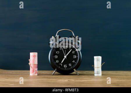 Alarm clock and yuan, time is money Stock Photo - Alamy