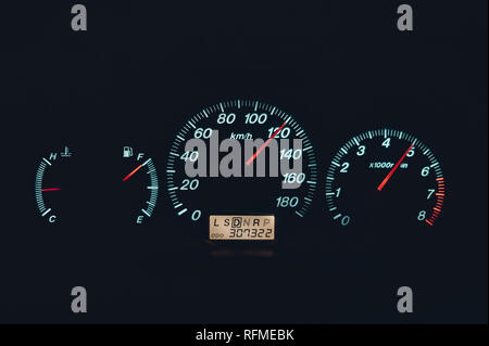 pure speedometer at night with speed arrow at 40. concept of speed ...
