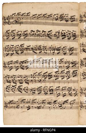 Johann Sebastian Bach 's handwritten manuscript score for his fugue ...