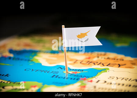 Cyprus marked with a flag on the map Stock Photo - Alamy