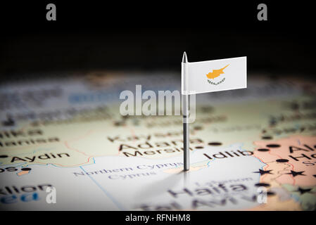 Cyprus marked with a flag on the map Stock Photo - Alamy
