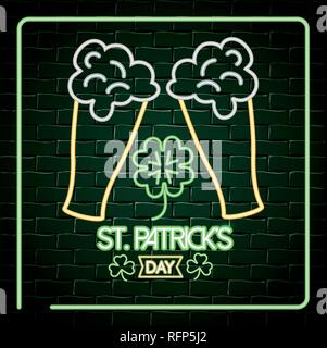 Glass of beer and clover neon sign Stock Vector Image & Art - Alamy