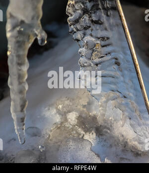 Beautiful icicles form as the water up in the mountains freezes ...