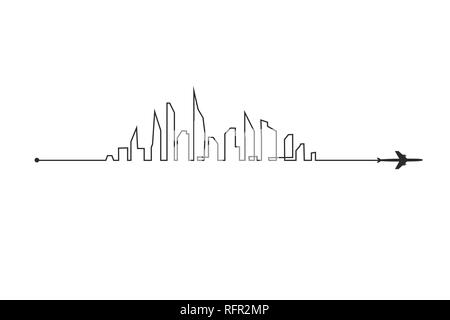 Plane and its track and skyline on white background. Vector ...