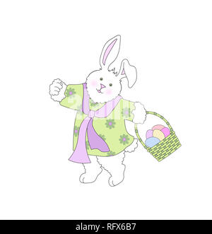 Illustration of happy Easter bunny carrying egg Stock Photo - Alamy