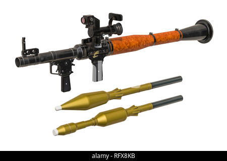 Anti-tank guided missile with rocket, 3D rendering isolated on white ...