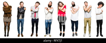 Full body collage about hugging people. Caucasian models in love ...