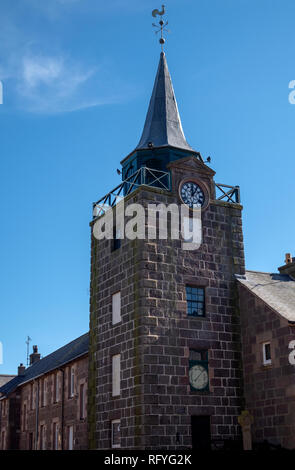Stonehaven High Street with Stonehaven clock tower Scotland July 2023 ...