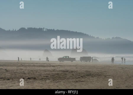 The ocean mist enters at sunset in Cannon Beach, Oregon, USA Stock ...