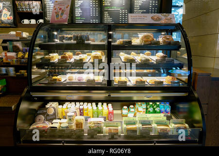Starbucks pastries and bottle beverages display case - USA Stock Photo ...