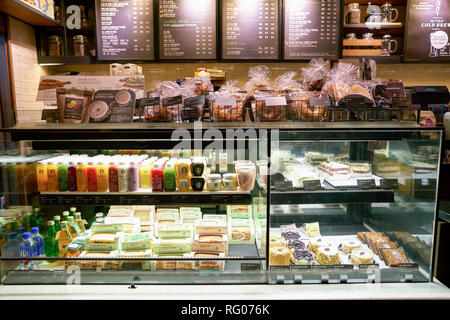 Starbucks pastries and bottle beverages display case - USA Stock Photo ...