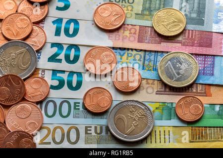 Neatly arranged stack of euro banknotes, currency bills worth ten ...