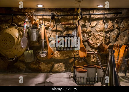 Old traditional kitchen inside a Greek monastery at Meteora, Greece ...