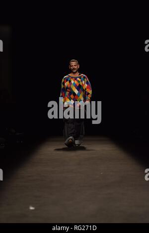 A model wears a creation by Roberto Diz during Fashion Week in Madrid ...