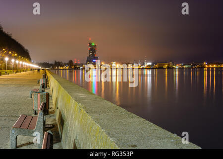 The Seaside Boulevard in Gdynia at night. Concrete promenade near the ...