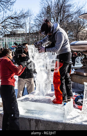 Ottawa, Canada - February 9: People celebrate the Winterlude festival ...