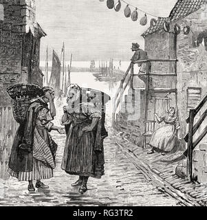 Costume of a Scottish fishwife, 19th century. Handcoloured lithograph ...