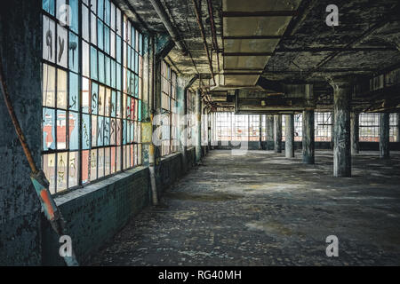 interior of the abandoned Fisher Body Plant No. 21 in Detroit, Michigan ...