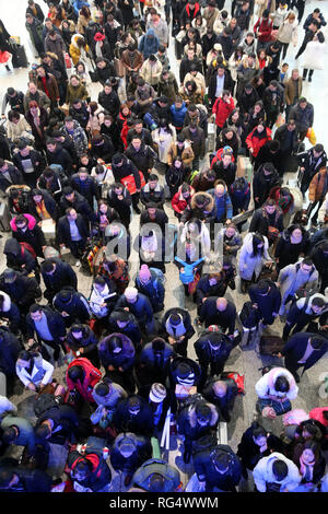 China. 28th Jan, 2019. Numerous passengers can be seen at the Harbin ...
