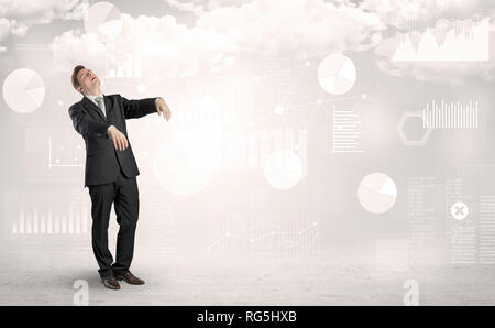 Workaholic businessman dreaming about his work, report, graphs and ...