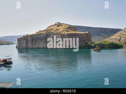 Aerial view of Rumkale and Euphrates River, Halfeti, Turkey Stock Photo ...