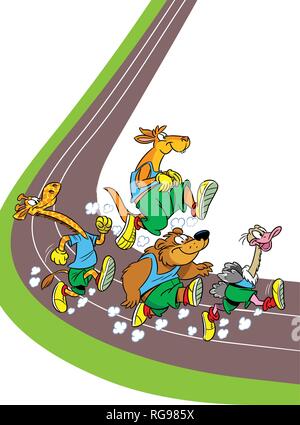 The illustration shows some species of animals who compete, who faster ...