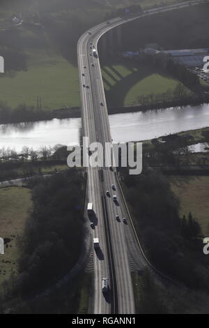 Elevated view of Friarton Bridge over River Tay Scotland January 2015 ...