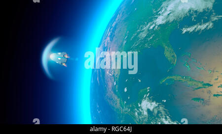 Spacecraft, crew carrier orbital capsule. Orbit around the Earth ...