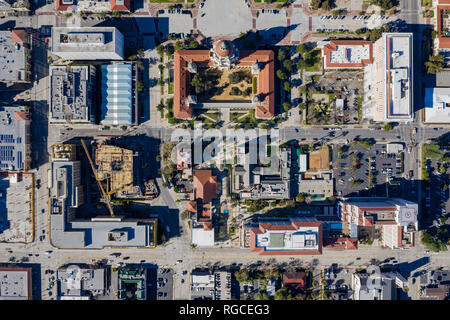 Aerial view of Pasadena City Hall and downtown in Southern California ...