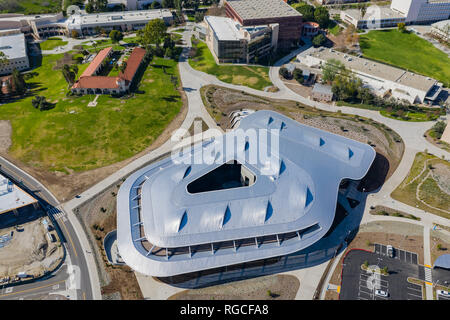 Aerial view of the Student Services Building of Cal Poly Pomona campus ...