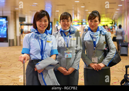 SINGAPORE - CIRCA SEPTEMBER, 2016: ANA cabin crew in Singapore Changi ...